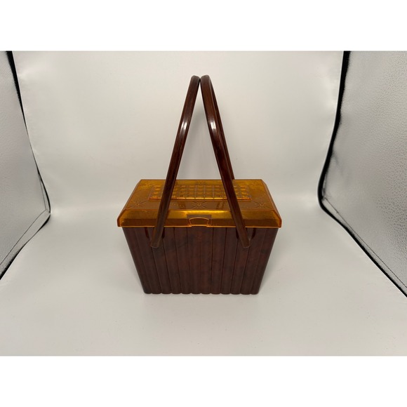 Bags | Vintage Amber Lucite Box Handbag W Handles Mid Century Plastic ...